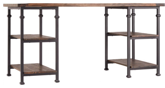 Industrial Desk, Black Metal Legs With Side Shelves & Rectangle Top ...