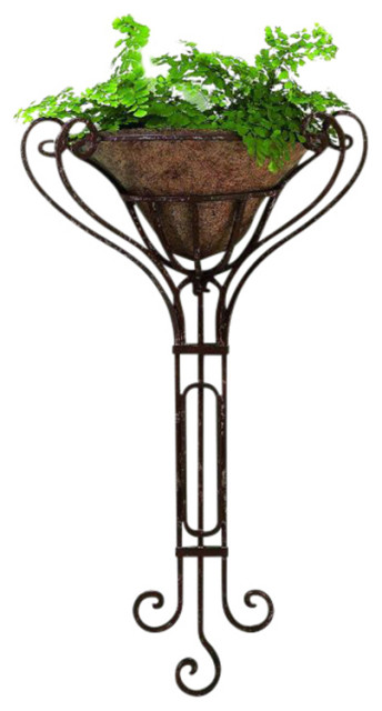 Tall Iron Wall Mounted Planter Outdoor Garden Scroll Metal Antique ...