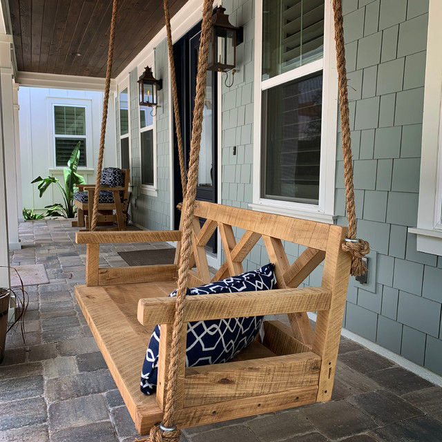 Farmhouse Porch Swing Made From Reclaimed Wood - Beach Style - Porch ...