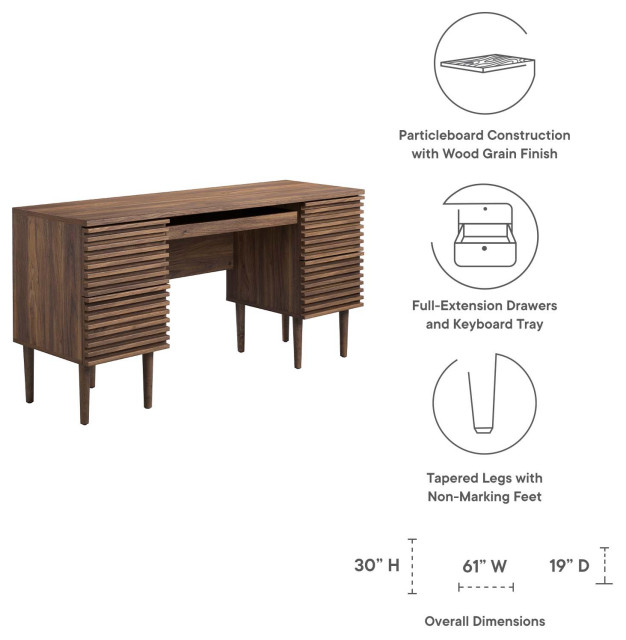 Render Office Desk, Walnut - Midcentury - Desks And Hutches - by First ...