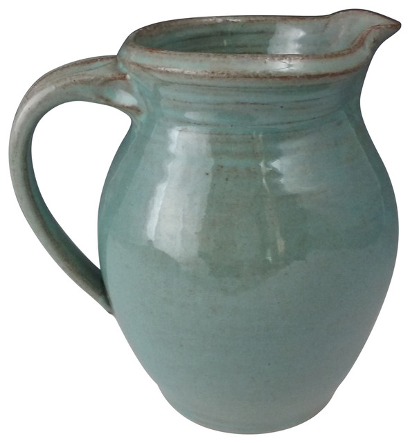 Panama Turquoise Handmade Stoneware Pitcher - Transitional - Pitchers ...