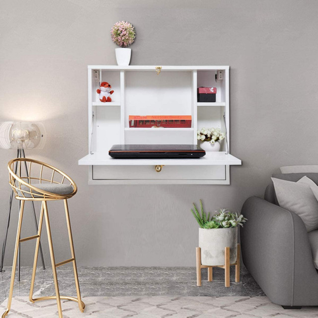 Wooden Wall Mounted Laptop Desk - Transitional - Desks And Hutches - by ...