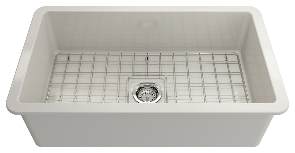 Sotto Dual-mount Fireclay 32" Single Bowl Kitchen Sink, Biscuit ...