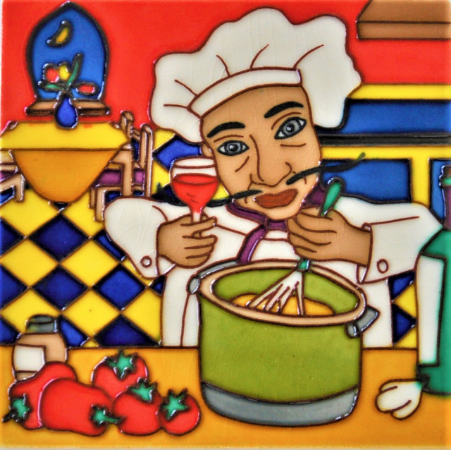 6x6" Cooking Chef Holding Drink Ceramic Art Tile Hot Plate Trivet and ...