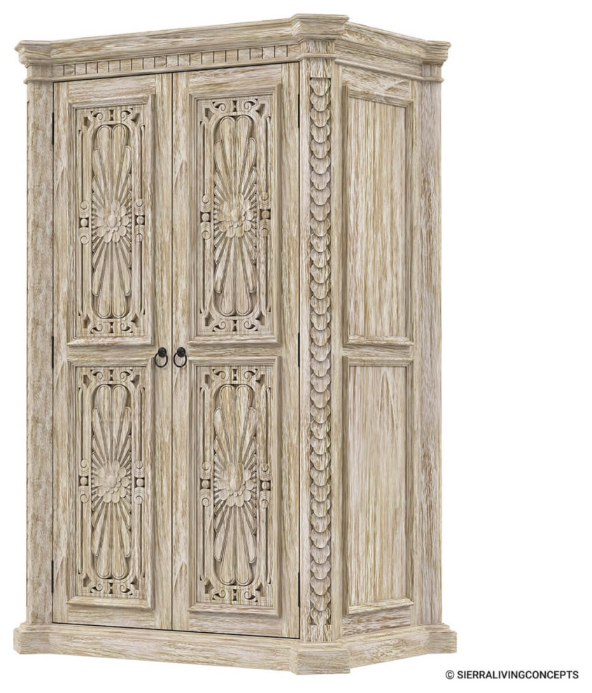 Nebula Rustic Solid Wood Hand-Carved Armoire With 4 Drawers - Rustic ...
