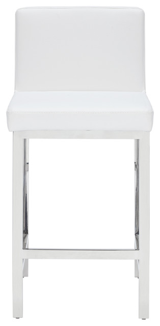 Brook Counter Stool, White/Polished Stainless Steel - Contemporary ...