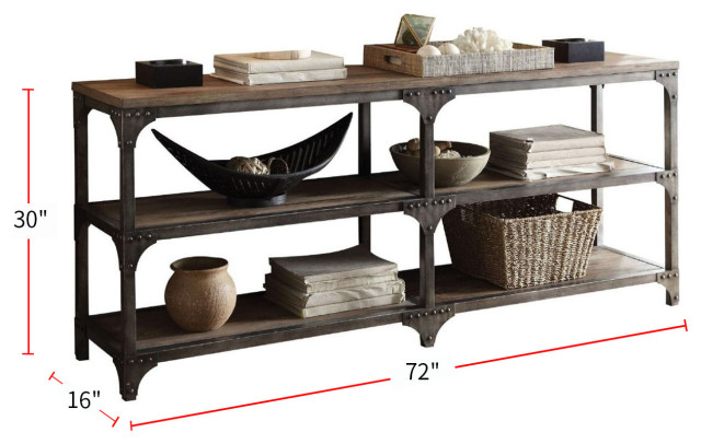 Console Table with 2 Shelves, Weathered Oak, 72 Inches Length ...