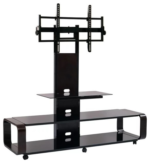 Curved Wood TV Stand with Universal Mounting System, Espresso/Black ...