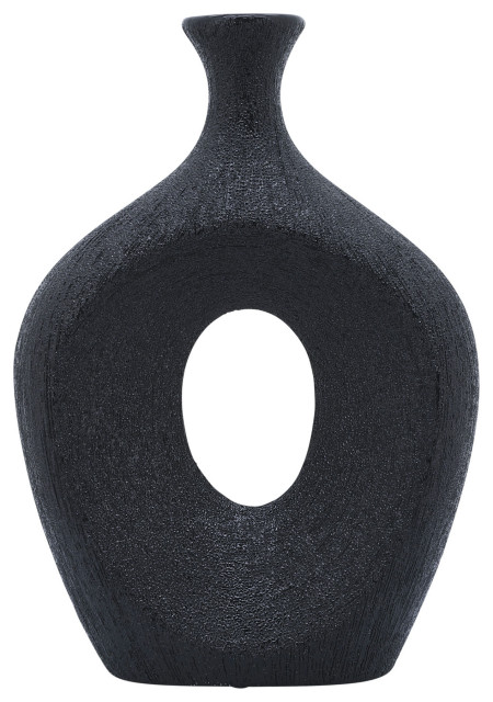 Cer, 13" Beaded Oval Vase Cut-out, Black - Transitional - Vases - by ...