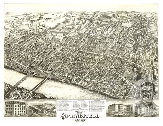 Historic Springfield Ma Map 1875 Vintage Massachusetts Art Print Decor 12x18 Traditional
