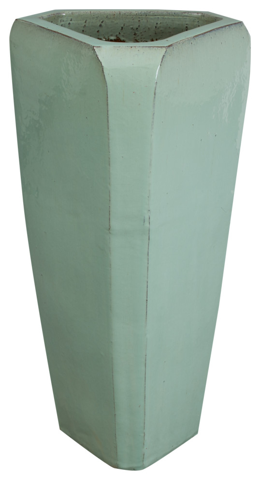 Large 36" Spa Blue Ceramic Triangle Pot - Farmhouse - Indoor Pots And ...
