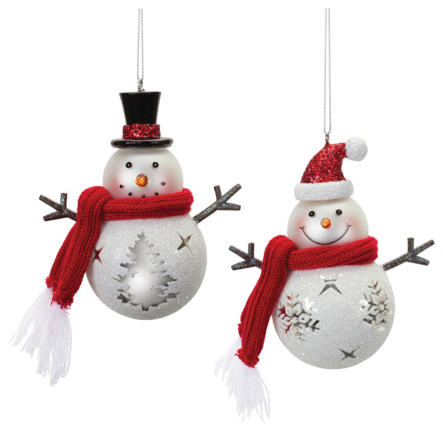 Glittered Glass Snowman Ornament, Set of 6 - Traditional - Christmas ...
