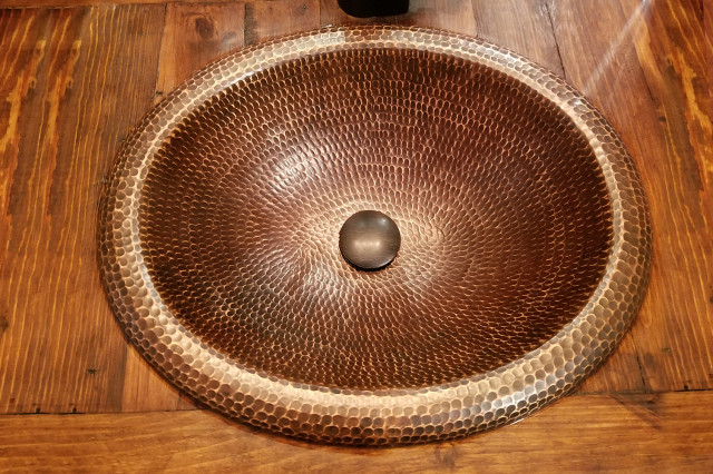 18" Wide Rim Oval Self Rimming Hammered Copper Bathroom Sink ...