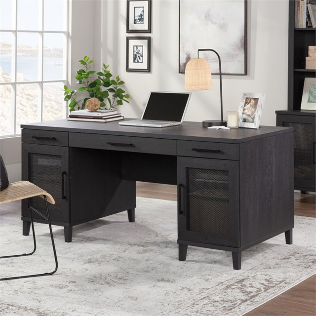 Sauder Tiffin Line Engineered Wood Executive Desk in Raven Oak ...