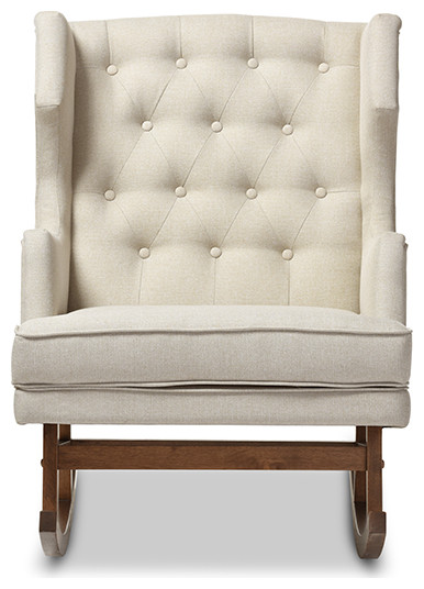 Iona Light Beige Fabric Upholstered Button-tufted Wingback Rocking ...