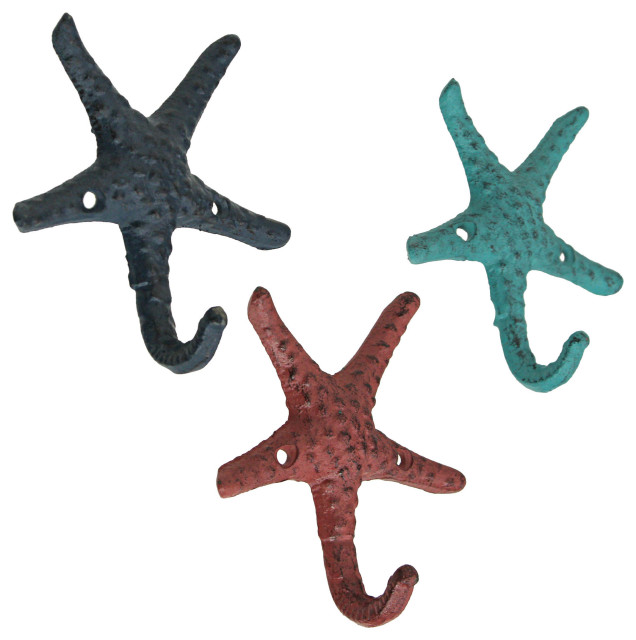 Cast Iron Starfish Decorative Wall Hooks, 4.5 Inch - Beach Style - Wall ...