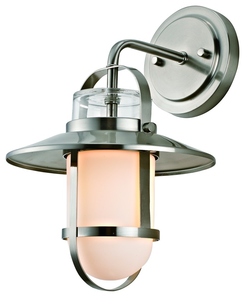 Miles 1-Light Nautical Outdoor Wall Sconce with Frosted Glass, Brushed ...