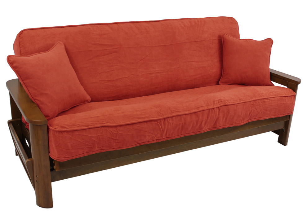 Full Futon Cover Set With Throw Pillows, 3-Piece Set, Cardinal Red ...