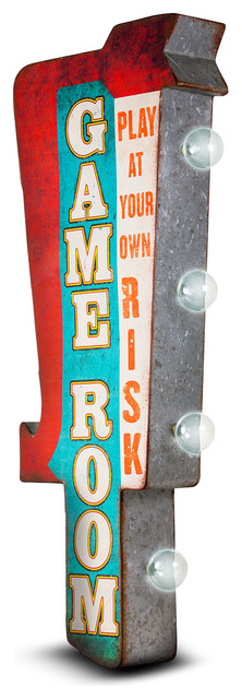 Game Room Play At Your Own Risk Vintage LED Sign - Farmhouse - Novelty ...