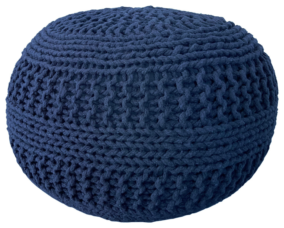 Handmade Premium Cotton Round Knitted Cable Style Pouf - Contemporary ...
