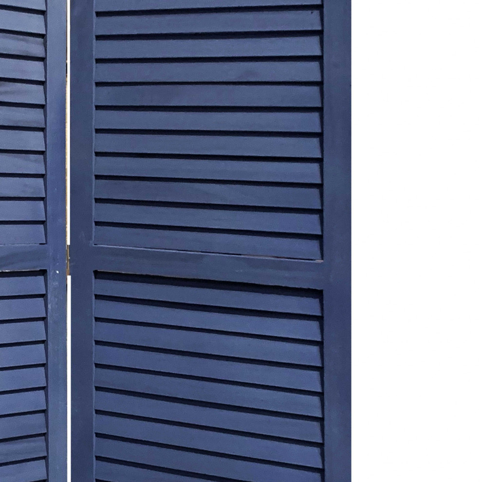 HomeRoots 3 Panel Dark Blue Shutter Screen Room Divider - Contemporary ...