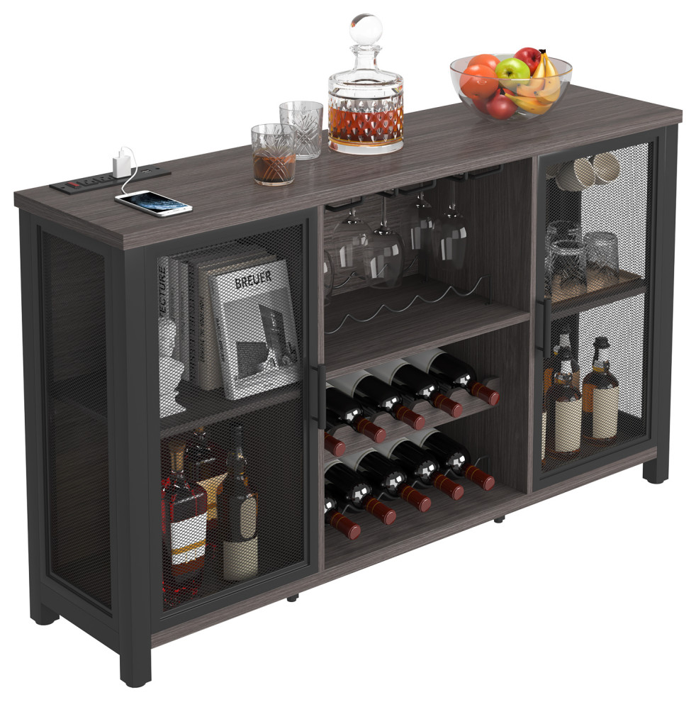 VEVOR Industrial Bar Cabinet Wine Bar Table With Wine Rack for Liquor ...