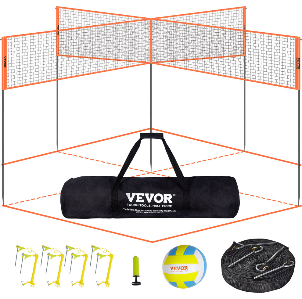 VEVOR 4-Way Volleyball Net Adjustable Volleyball Game Set with Ball ...