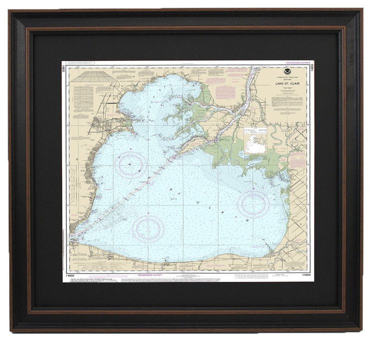 Framed Nautical Chart, Lake St. Clair - Traditional - Prints And ...