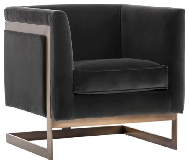 Quenby Armchair, Antique Brass, Giotto Shale Gray - Contemporary ...