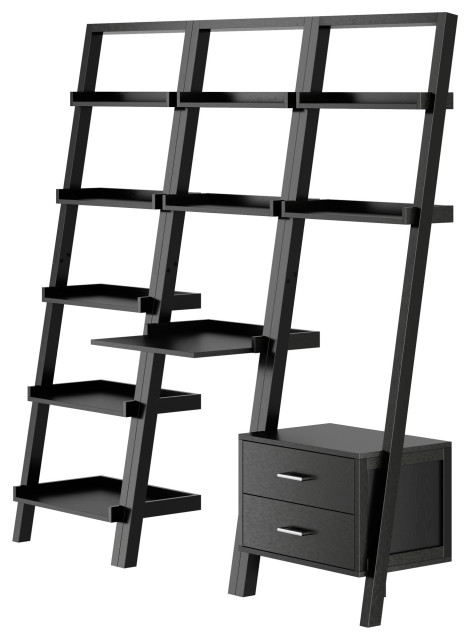 Bellamy 3-Pc Leaning Desk & Shelf Set, Black - Transitional - Desks And ...