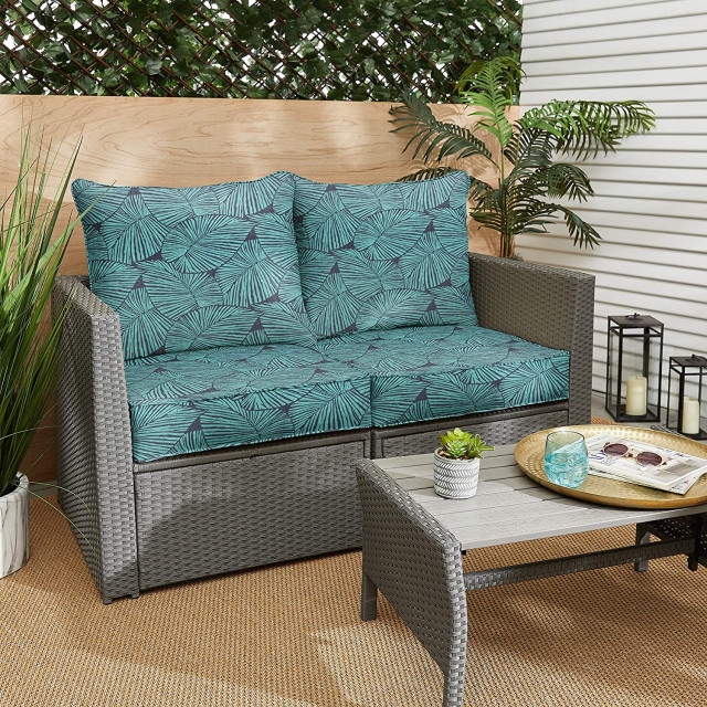 4 Pack Patio Loveseat Cushion, Polyester Cover With Tropical Leaf ...