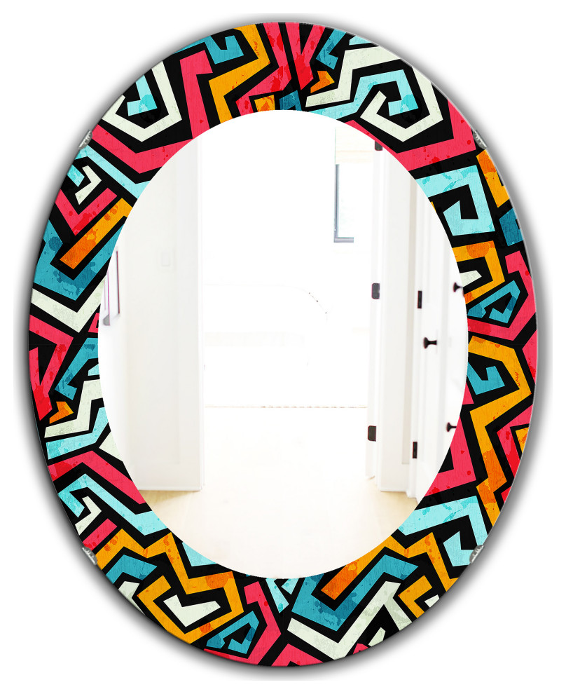 Designart Bright Graffiti Grunge Effect Frameless Oval Or Round Wall ...