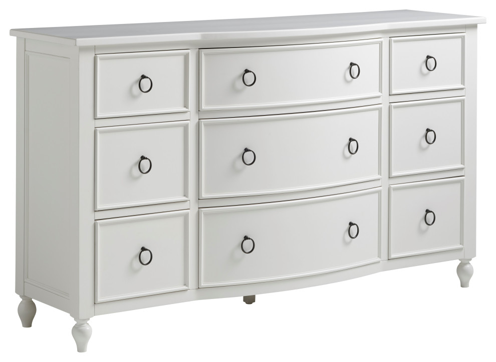 Curved Front Nine Drawer Wood Dresser in White - Traditional - Dressers ...
