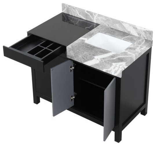 Zilara 42" Black and Grey Vanity, Castle Grey Marble Top, and White ...