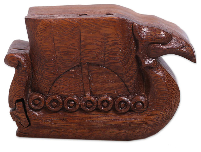Novica Handmade Swan Ship Decorative Wood Puzzle Box - Contemporary ...