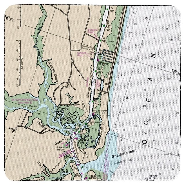Holden Beach, NC Nautical Map Coaster - 3 Sets of 4 (12 Total) Set of 4 ...