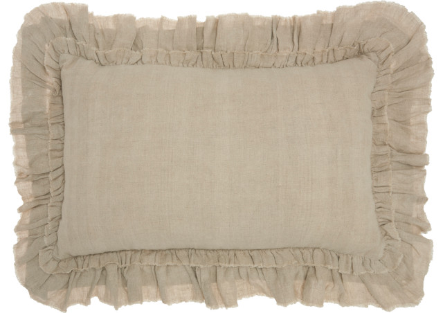 Nourison Home 16"x24" Mina Victory Sofia Linen Frilled Border Natural Pillows, 16"x24 ...