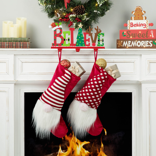 14.5"L Wooden/Metal "BELIEVE" Christmas Stocking Holder - Rustic ...