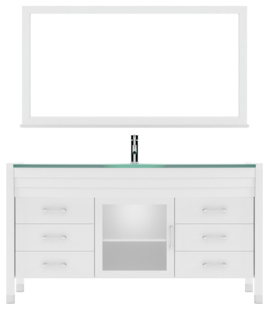 Ava 61" Single Bathroom Vanity Set, White, Brushed Nickel Faucet ...