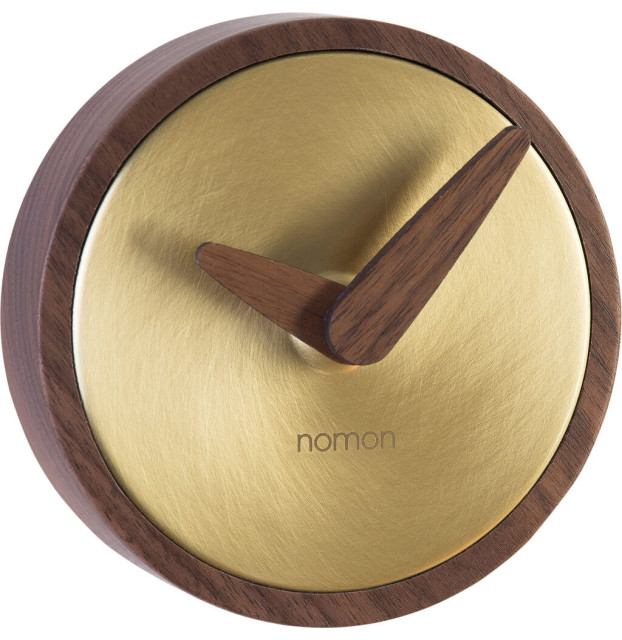 Nomon Atomo Wall G Clock | Gold Brass with Walnut Hands - Contemporary ...