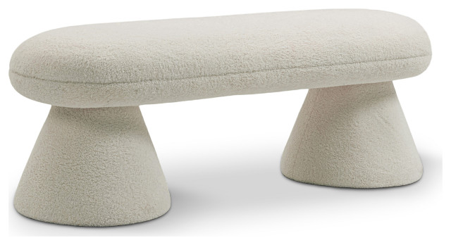 Drum Faux Shearling Teddy Fabric Upholstered Bench - Transitional ...
