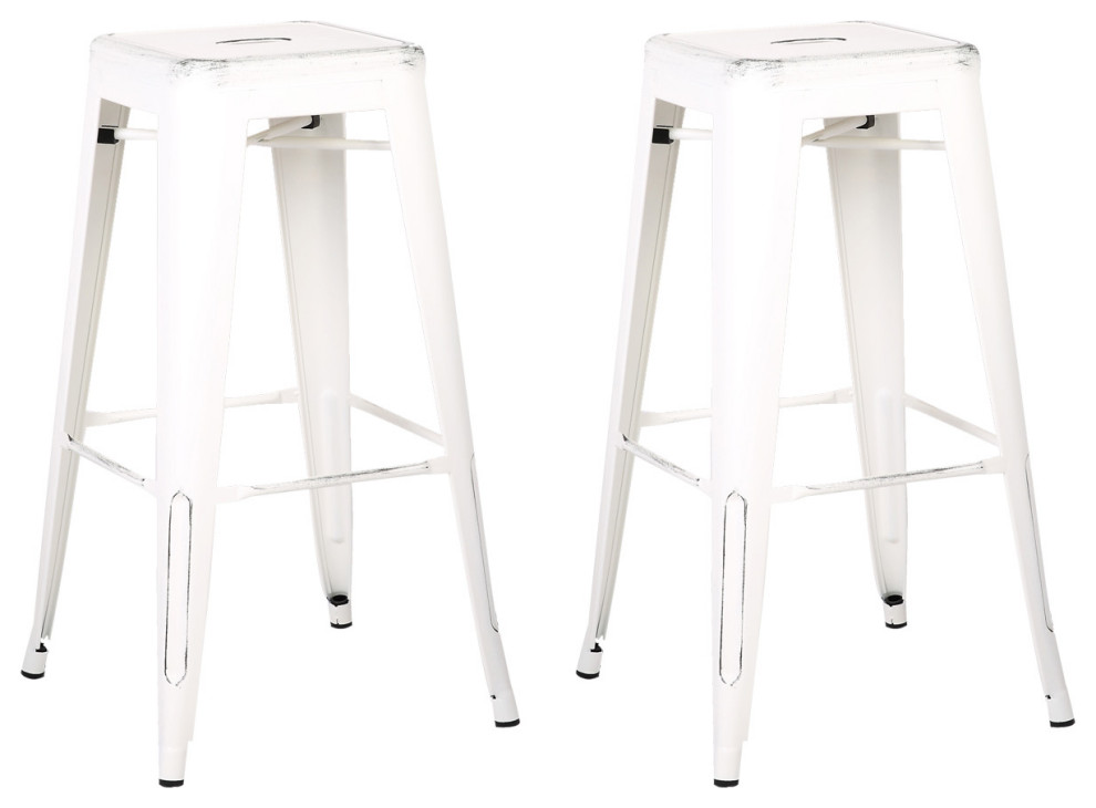 Square Wooden Counter Stool with Metal Peg Legs, Set of 2, Distressed ...