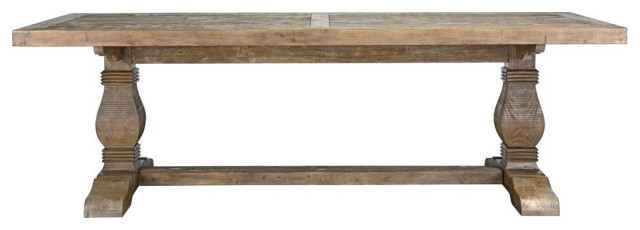 Rustic Dining Table, Double Pedestal Base With Rectangular Wooden Plank ...