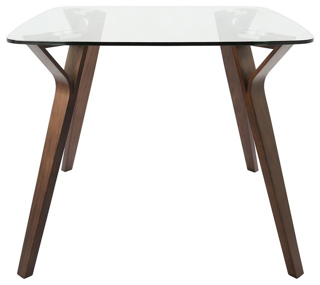 Lumisource Folia Mid-Century Modern Dining Table, Walnut and Glass ...