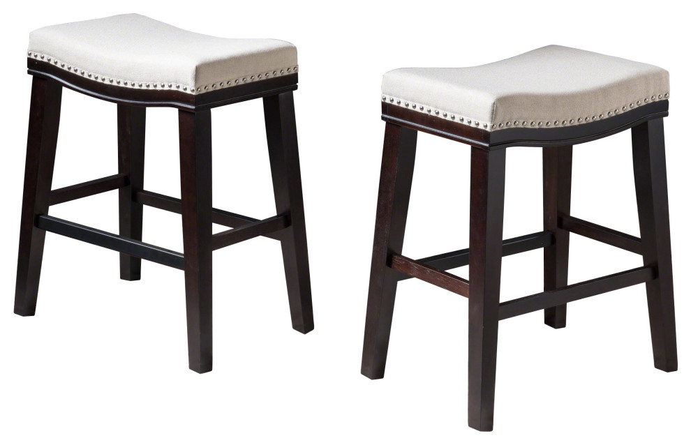 Haji Contemporary Upholstered Saddle Counter Stool with Nailhead Trim ...