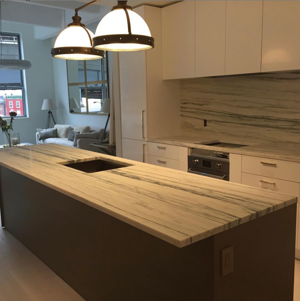 Vein cut marble in non-modern home