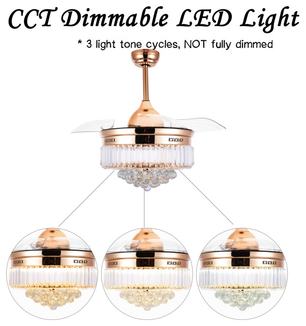 Modern Crystal Drum Bladeless Ceiling Fan with Light and Remote, 3 ...