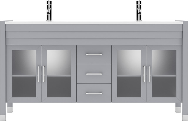 Ava 63" Double Vanity Espresso, White Engineered Stone Top, Round Sinks ...