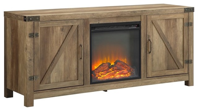 58" Wood Rustic Modern Farmhouse Fireplace TV Stand - Rustic Oak ...