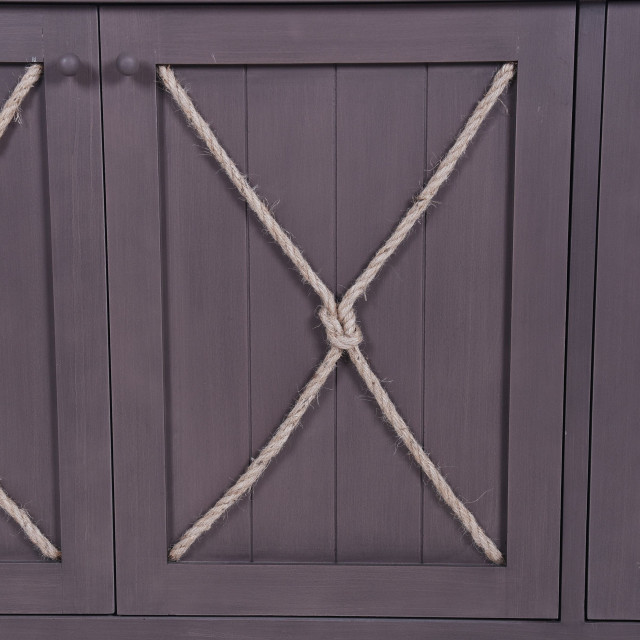 Knotted Sideboard Four Paneled Doors With Rope Tie and Metal Accents ...